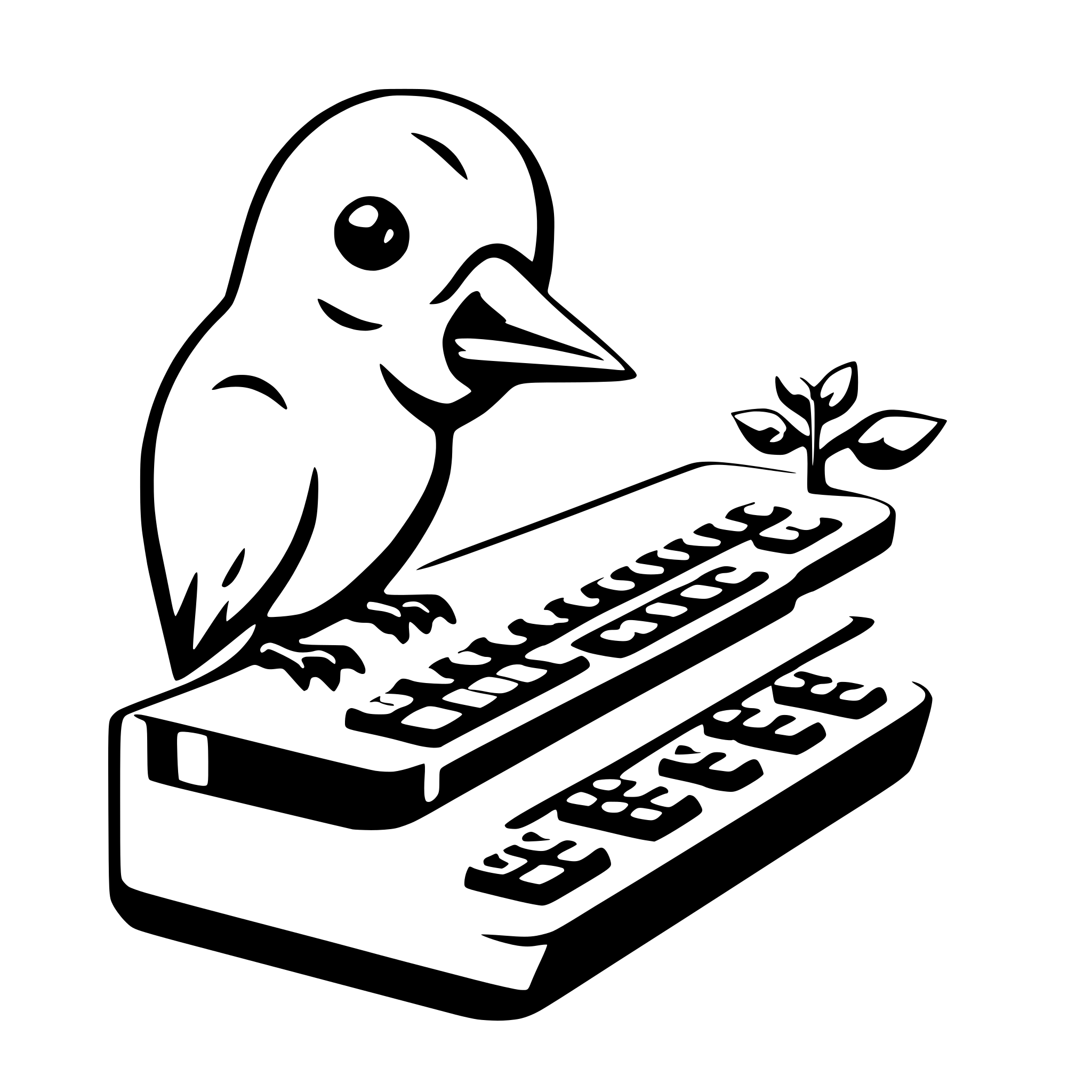 SVG for 'Simple cute bird-outline bot typing on a floating keyboard ...