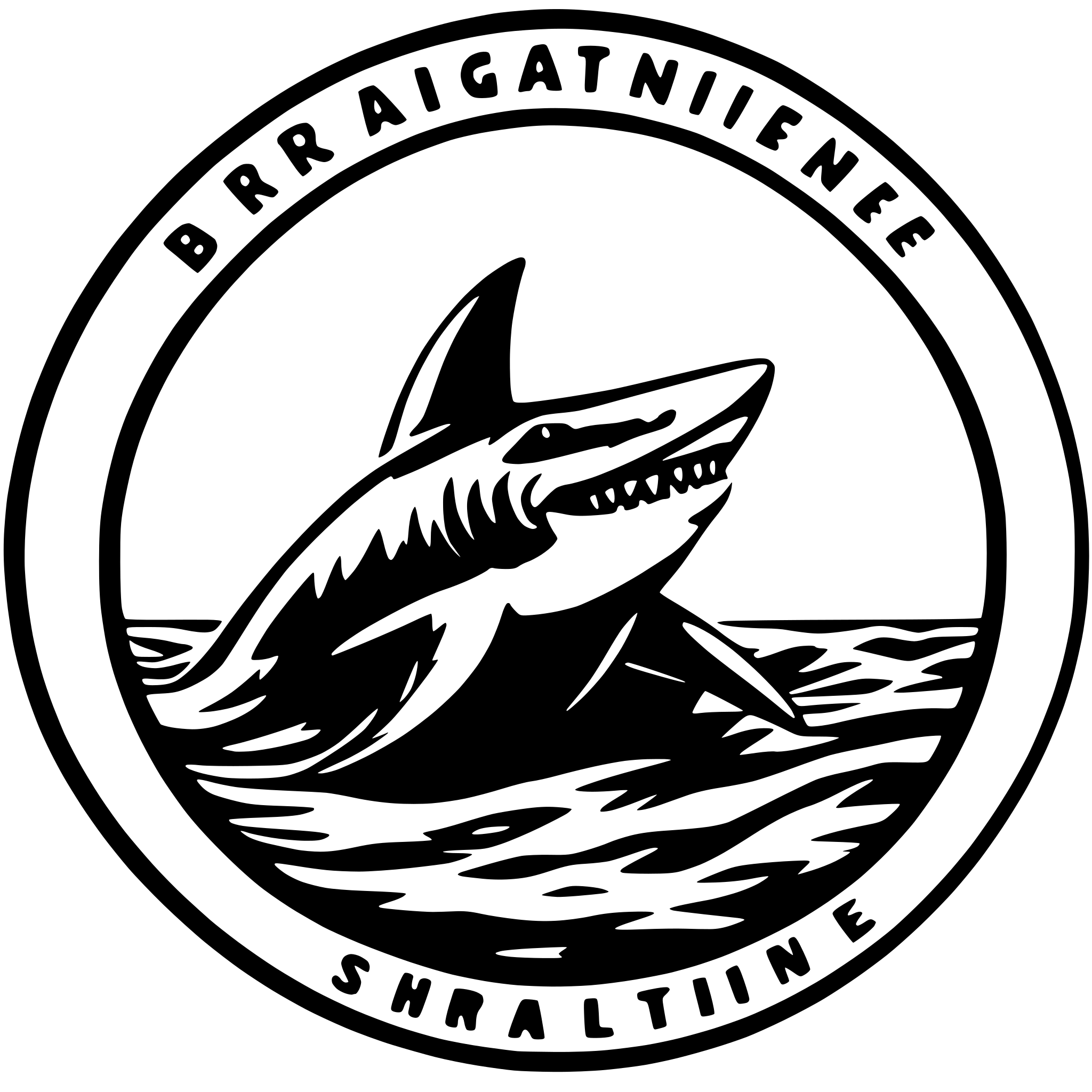 SVG for 'a shark surfing with a circle around and the word BRIGANTINE ...