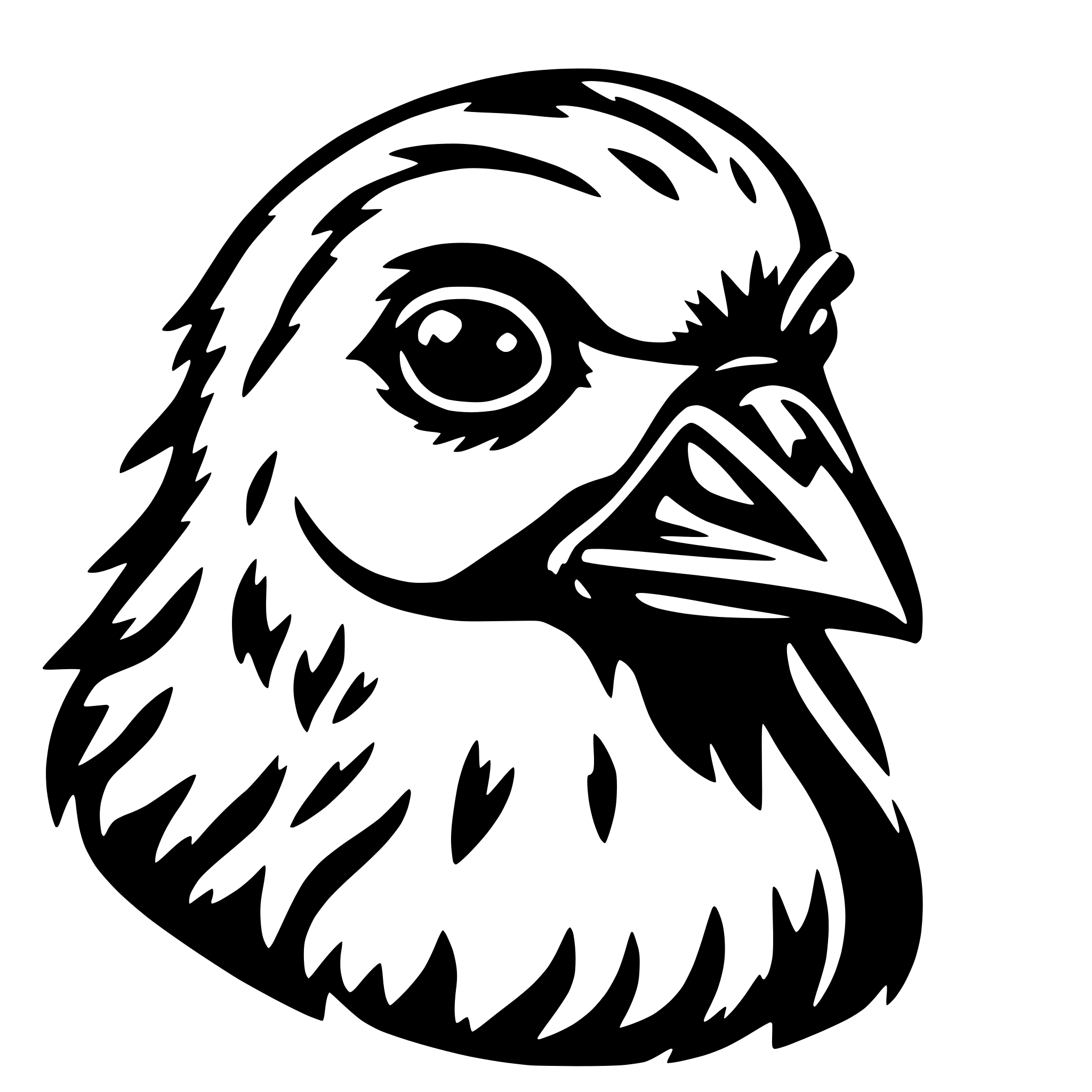 SVG for 'create a grumpy chicken face with bushy eyebrows and mustache ...