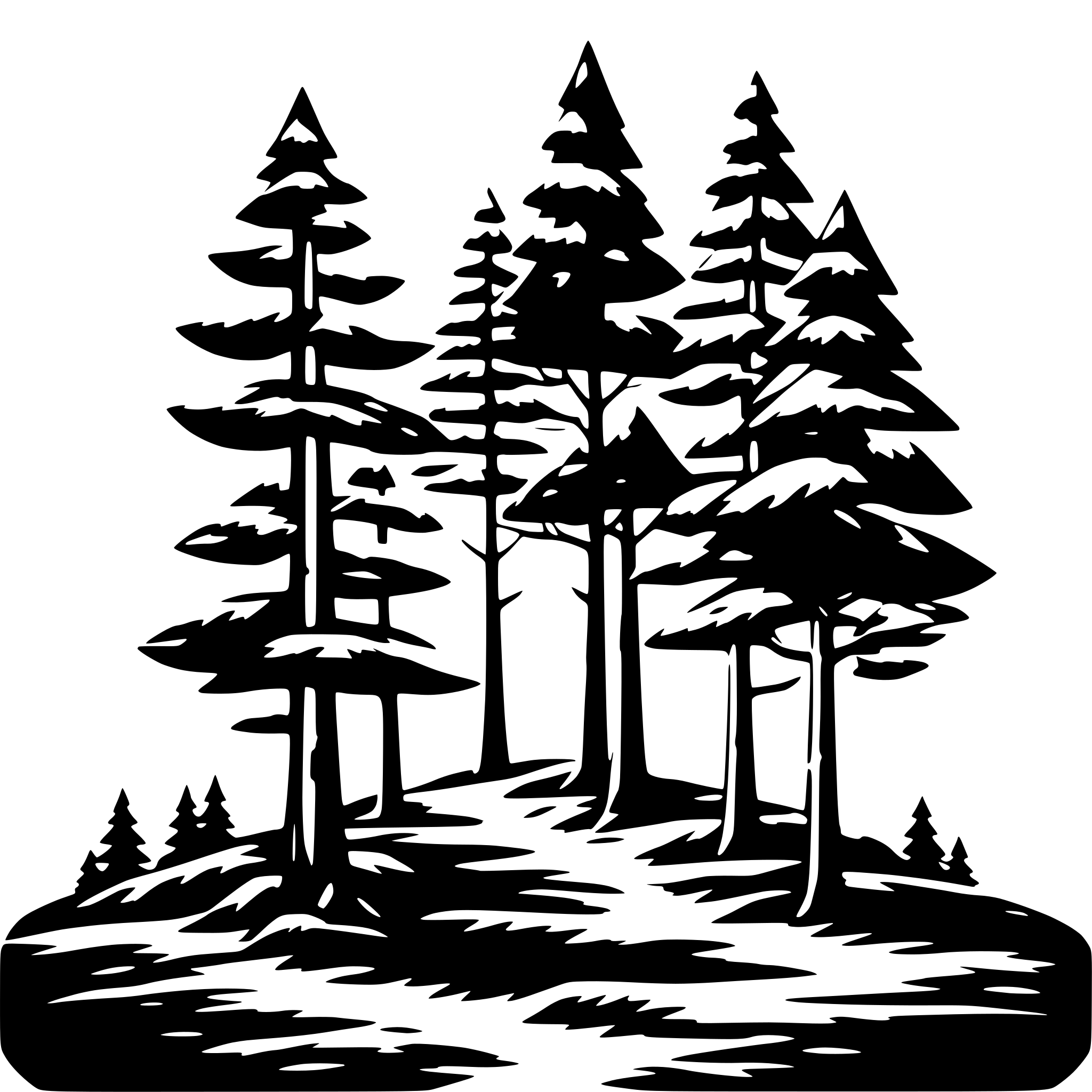 SVG for 'A black and white SVG of a dense pine forest with simple ...