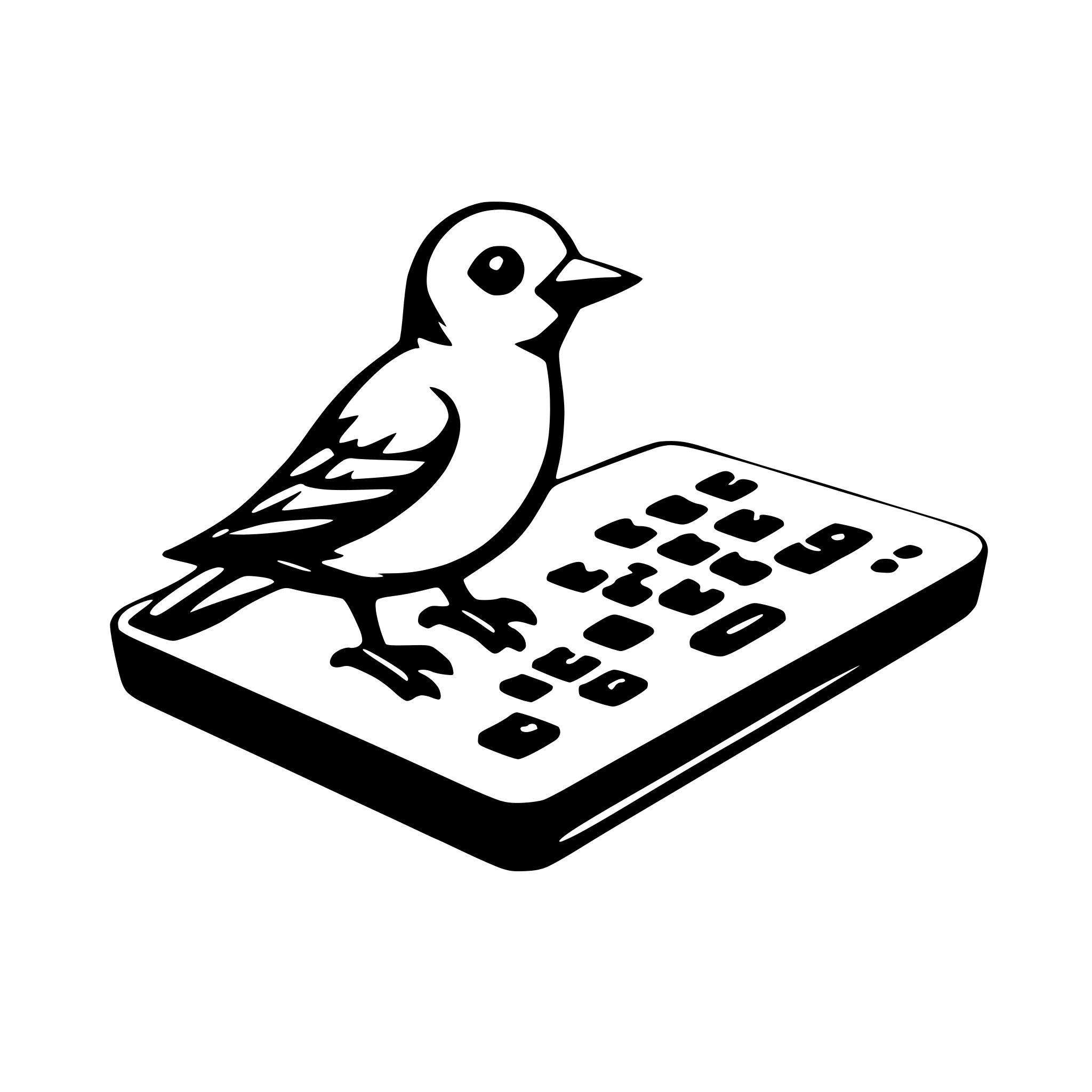 SVG for 'Simple small cute bird-outline bot typing on a floating ...