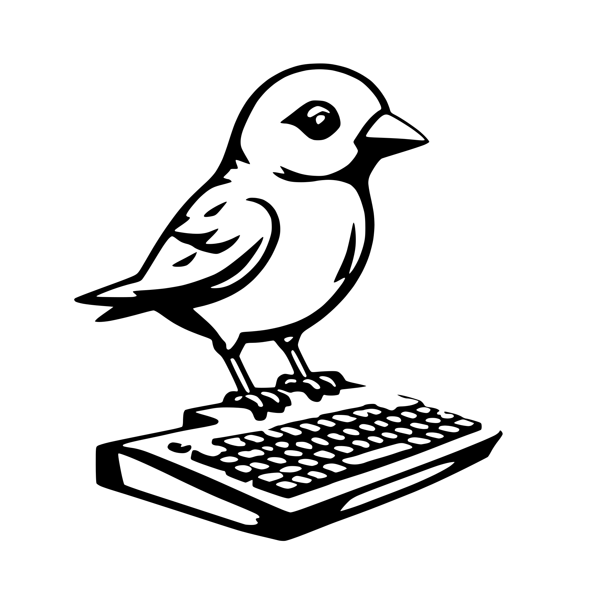 SVG for 'Simple cute bird-outline bot typing on a floating keyboard ...