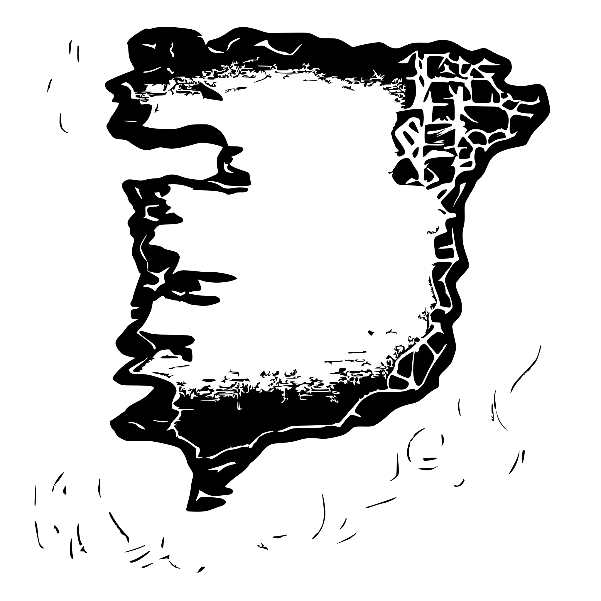 SVG for 'i need the outside border of the map of spain cut in 4 equal ...