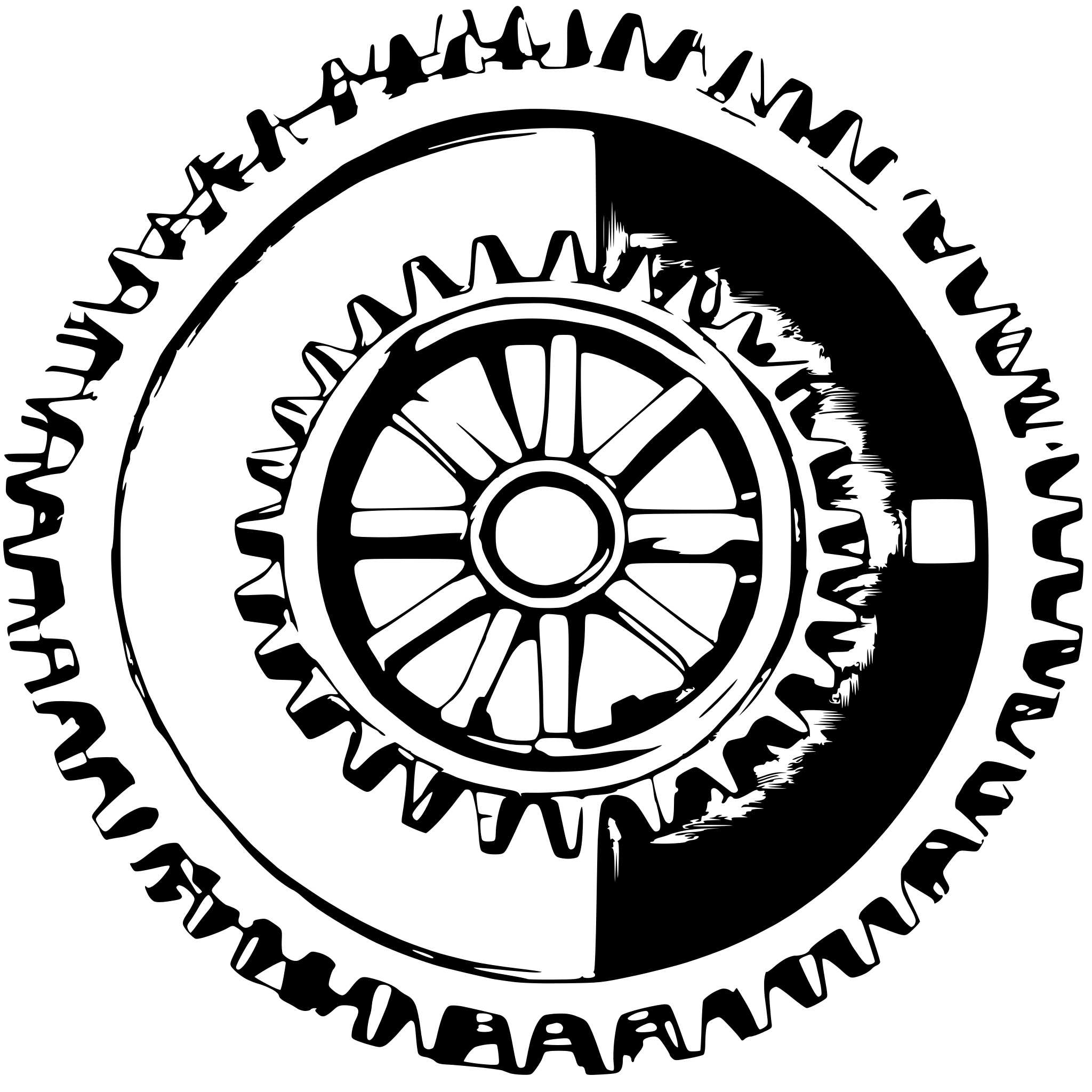 SVG for 'Large Gear (Top): Draw a large circle at the top center of ...