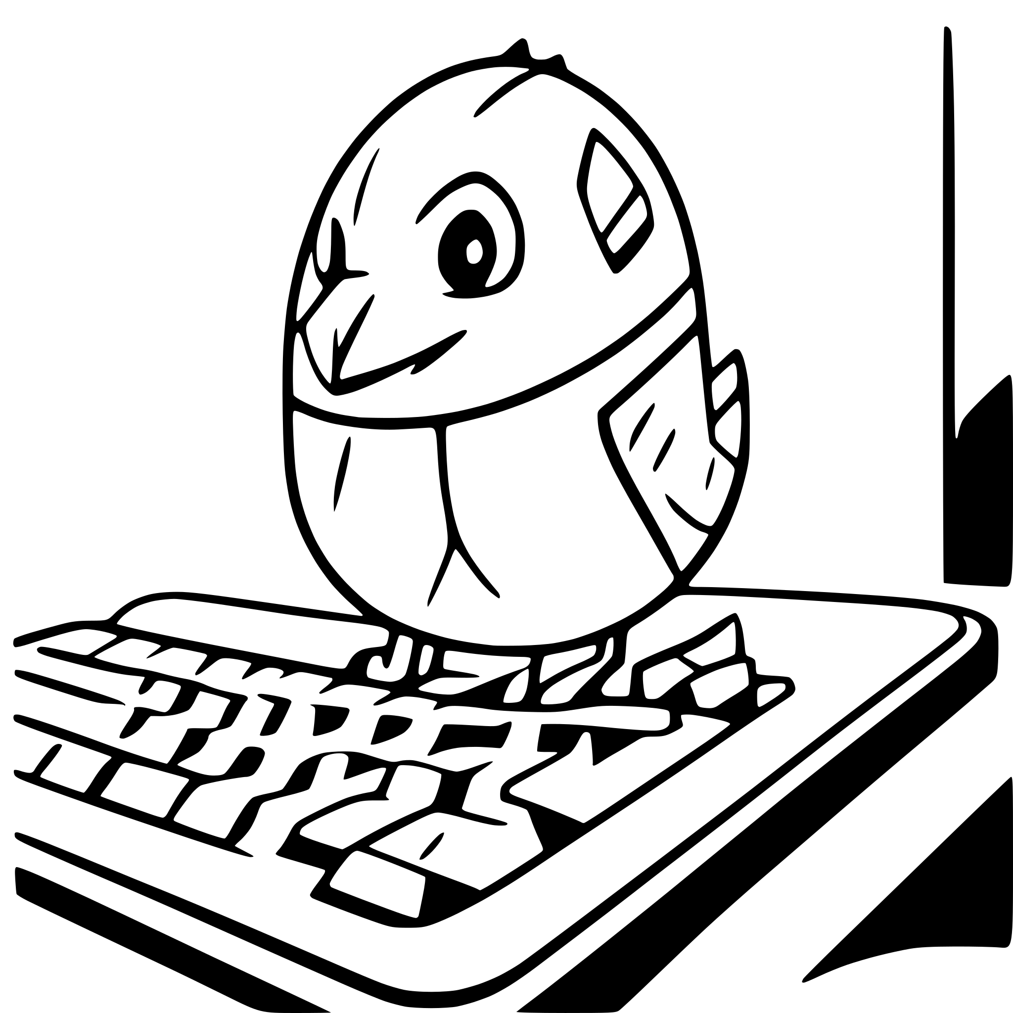 line art SVG for 'Simple bird-outline bot typing on a floating keyboard ...