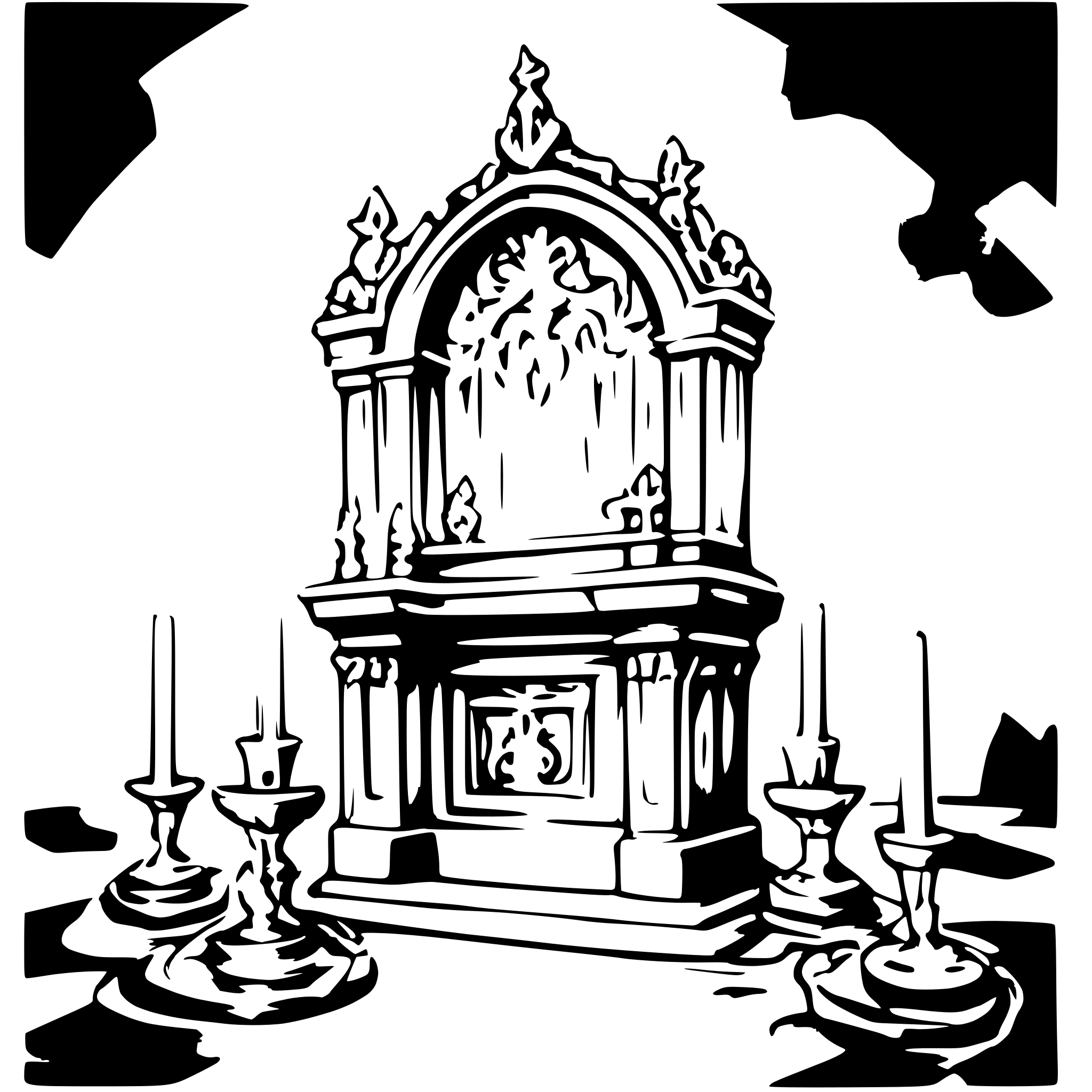 manga style SVG for 'grimdark altar of saint rocco with flying skulls ...