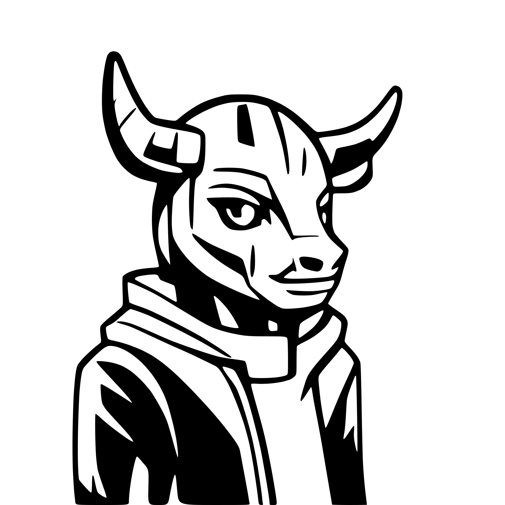 line art SVG for 'Stylized bull, black and white on transparent ...